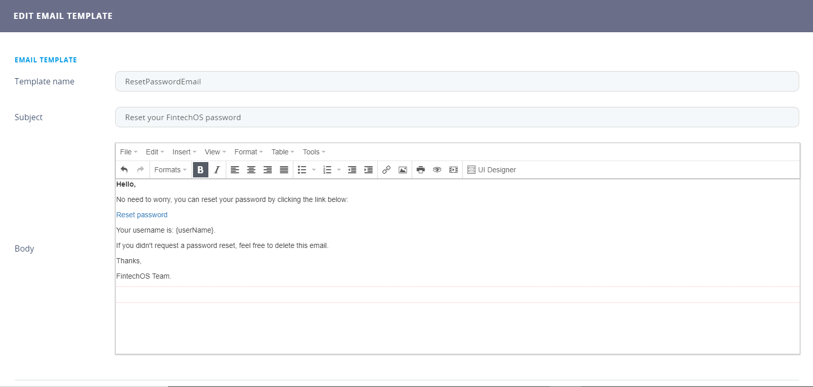 Reset Password Global Email Template
