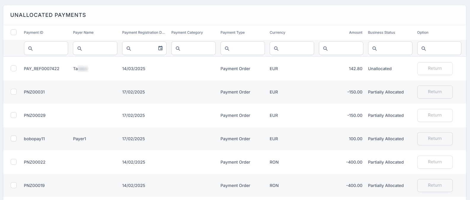 Unallocated Payments
