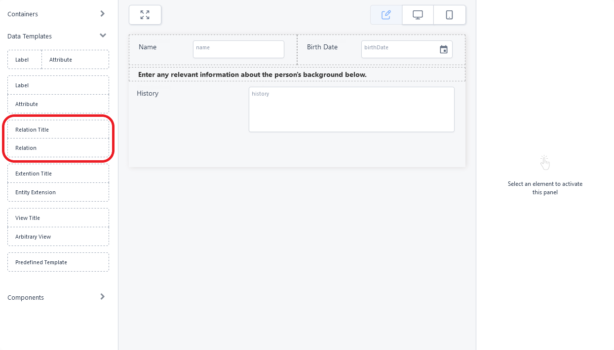 Add transient data entities to the UI